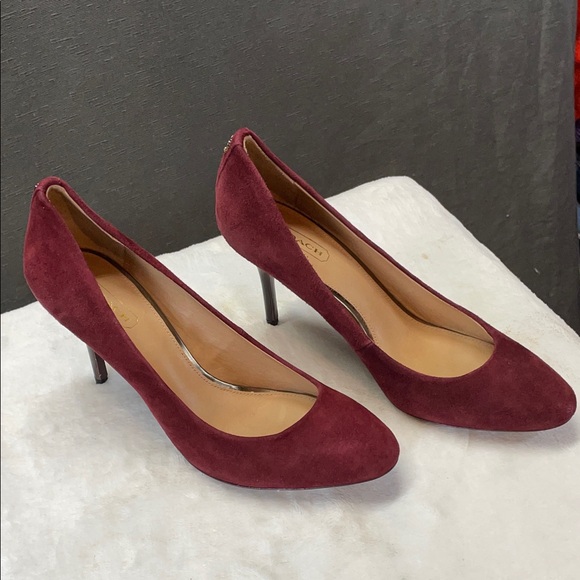 Coach | Shoes | Coach Deep Red Suede Heels | Poshmark